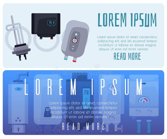 Set of Water Heating System Banners with Text Space. Stock Illustration ...