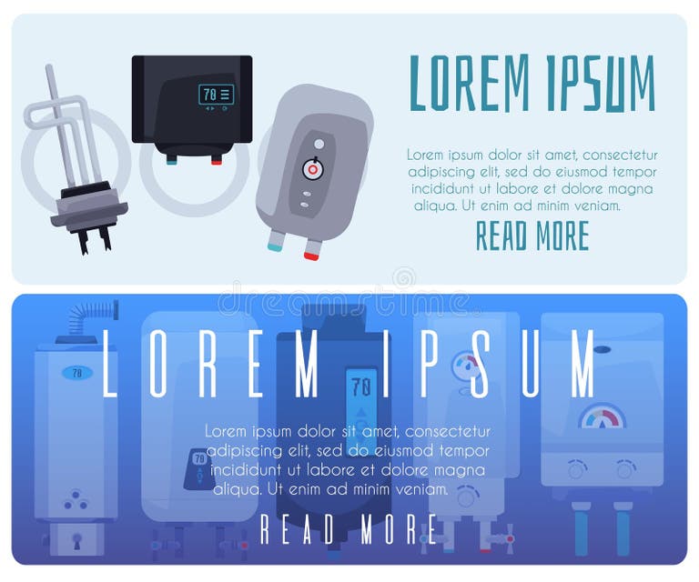 Set of Water Heating System Banners with Text Space. Stock Illustration ...