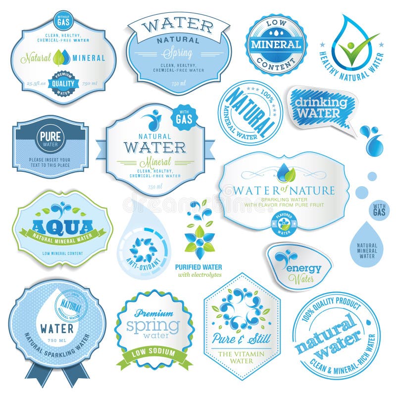 Set of water labels stock vector. Illustration of graphic - 24917729