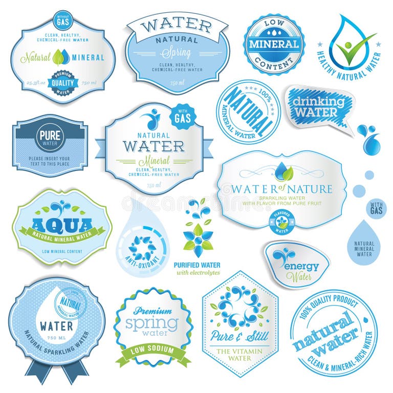 Set of water labels stock vector. Illustration of graphic - 24917729