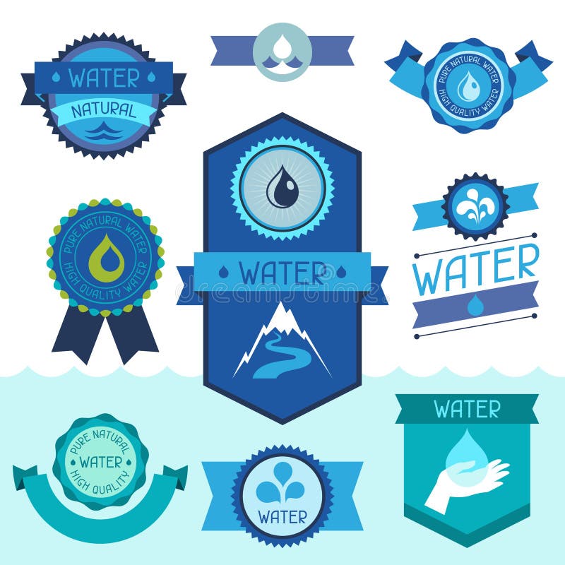 Set of Water Labels, Badges and Stickers Stock Vector - Illustration of ...