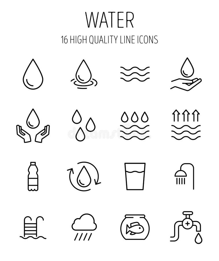 Set of Water in Modern Thin Line Style Stock Vector - Illustration of ...