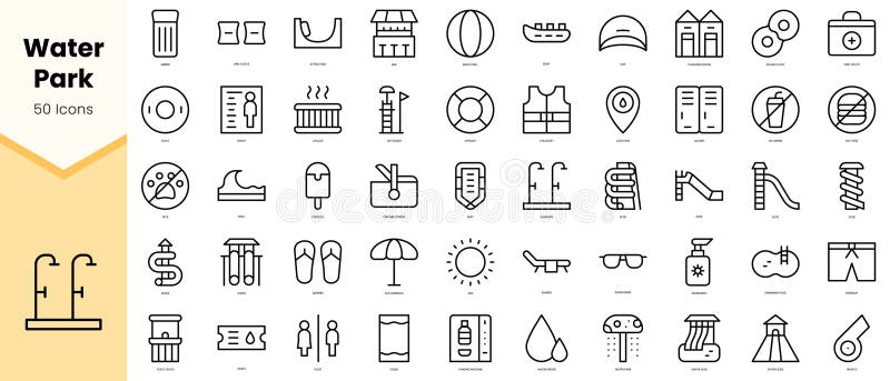 Set of Water Park Icons. Simple Line Art Style Icons Pack Stock Vector ...