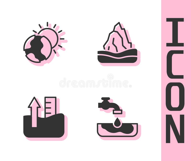 Set Water Problem, Global Warming, Rise Water Level and Iceberg Icon ...