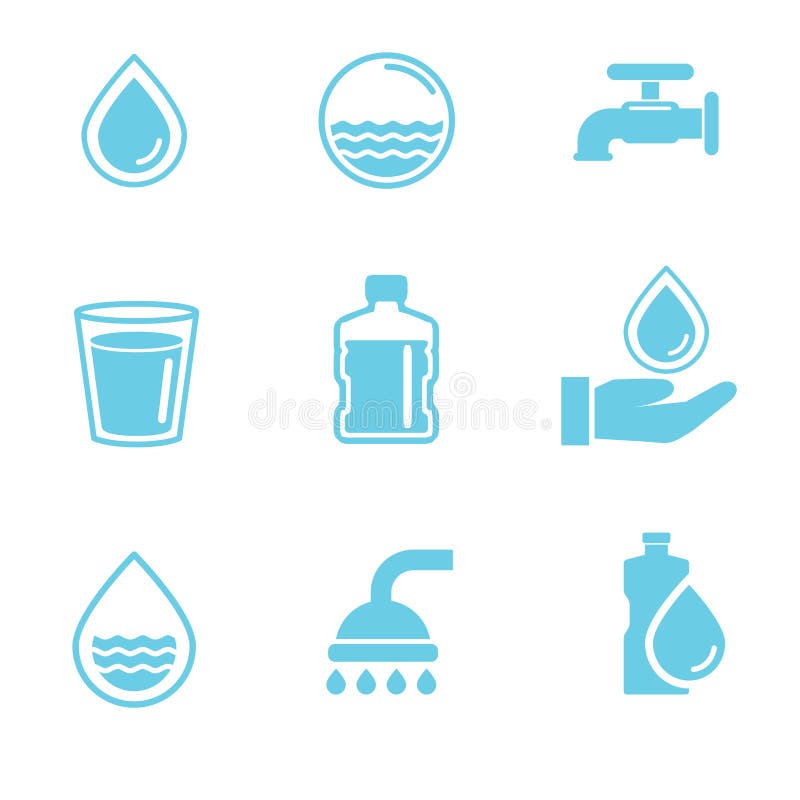Set of Water Related Vector Illustration with Simple Design and Blue ...