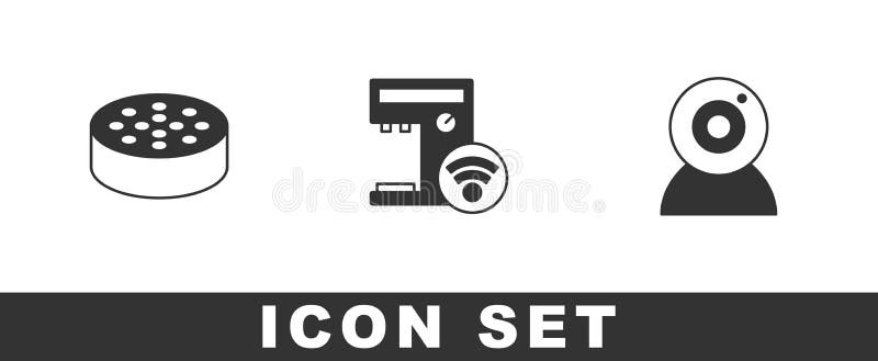 Set Water Sensor, Smart Coffee Machine and Web Camera Icon. Vector ...