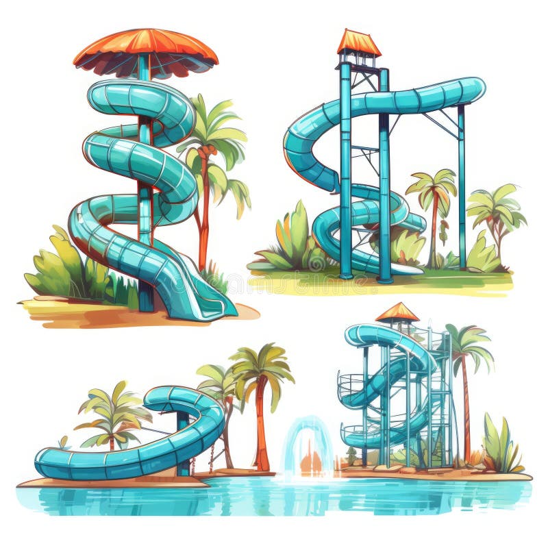 A Set of Water Slides in Different Stages of Development. Stock ...