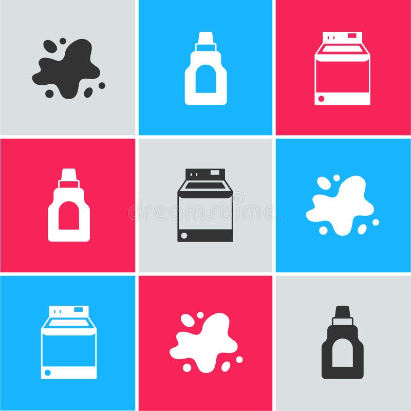 Set Water Spill, Bottle for Cleaning Agent and Washer Icon. Vector ...
