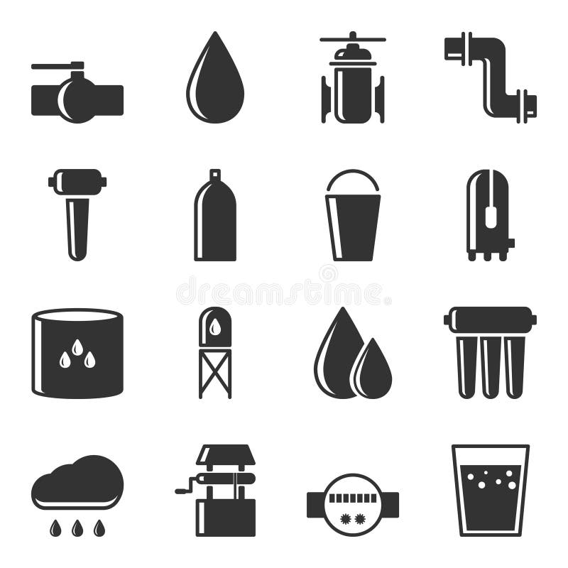 Water Its Sources Of Production For Humans Color Flat Icons Set. Line ...