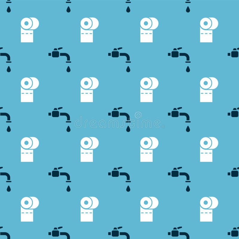 Set Water Tap and Toilet Paper Roll on Seamless Pattern. Vector Stock ...
