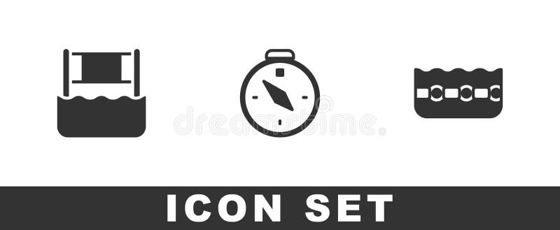 Set Water Volleyball Net, Compass and Swimming Pool Icon. Vector Stock ...