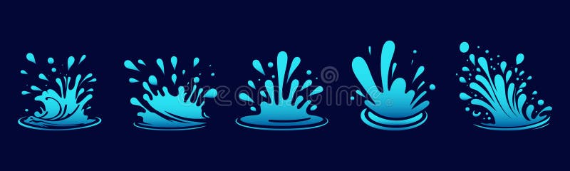Set of Water Wave Splashes, Falling Aqua Drops, Sea or Ocean Waves ...
