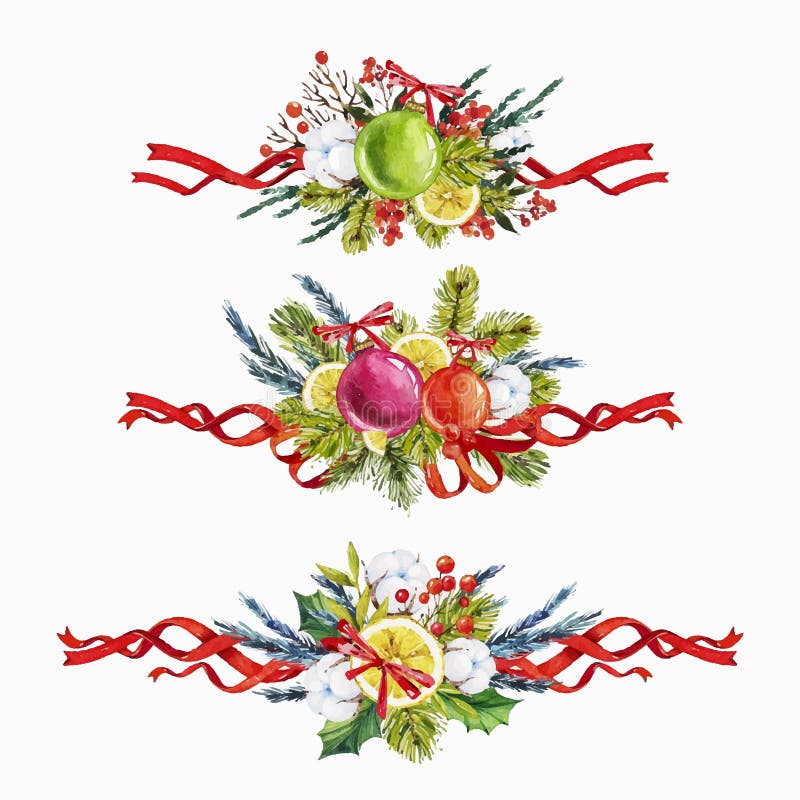 Set Watercolor Christmas Ribbons Vector Design Illustration Stock ...
