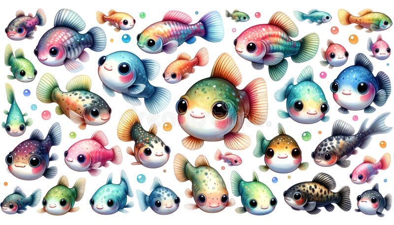 Set of Watercolor Cute Molly Isolated on White Background,generative Ai ...