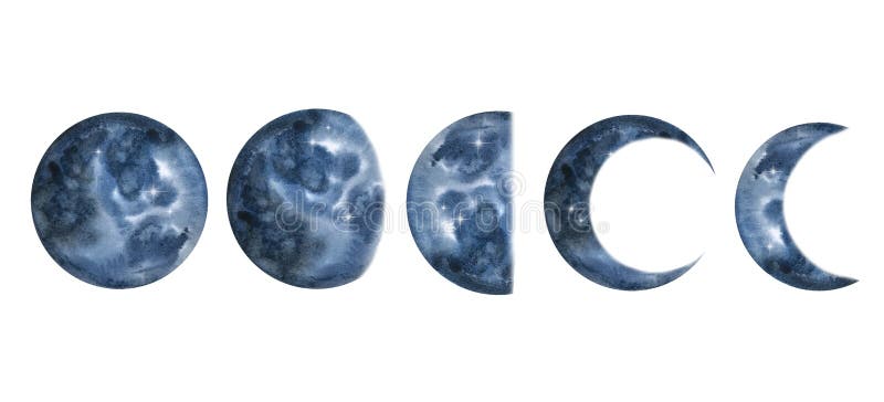 Set of Watercolor Dark Blue Moon Stock Illustration - Illustration of ...