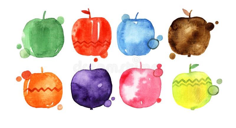 Set of Watercolor Drawing Apples,food Design Elements, Fresh Fruits ... Set of Watercolor Drawing Apples,food Design Elements, Fresh Fruits ...