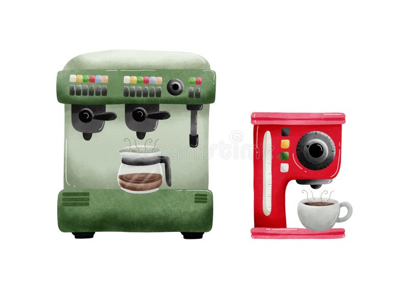 Set of Watercolor Espresso Coffee Machine Drawing Vector Stock Vector ...