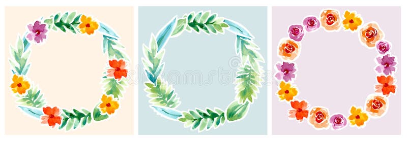 A Set of Watercolor Floral Circular Text Frames Stock Photo - Image of ...