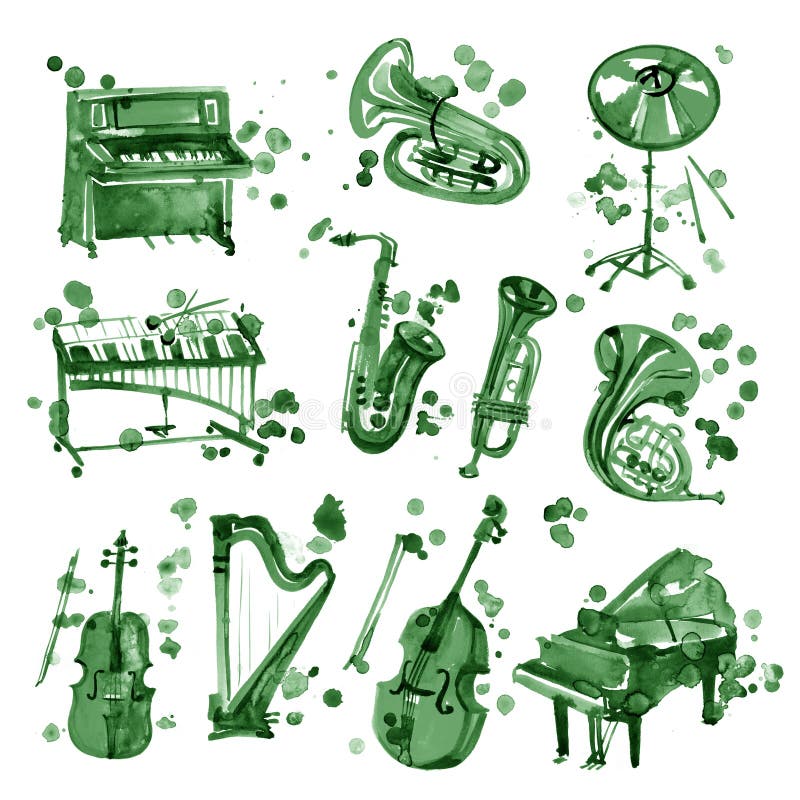 Watercolor Musical Instruments Set Stock Illustrations – 127 Watercolor ...