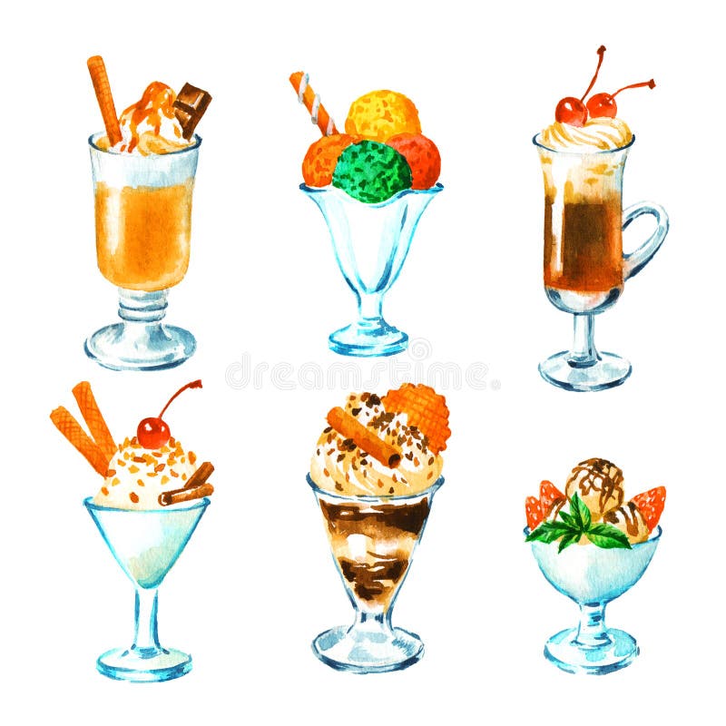 Set of Watercolor Hand Painted Cakes and Sweets Stock Image - Image of ...