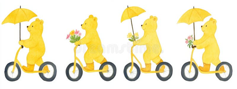 A Set of Watercolor Illustrations Featuring Cute Teddy Bears in the ...