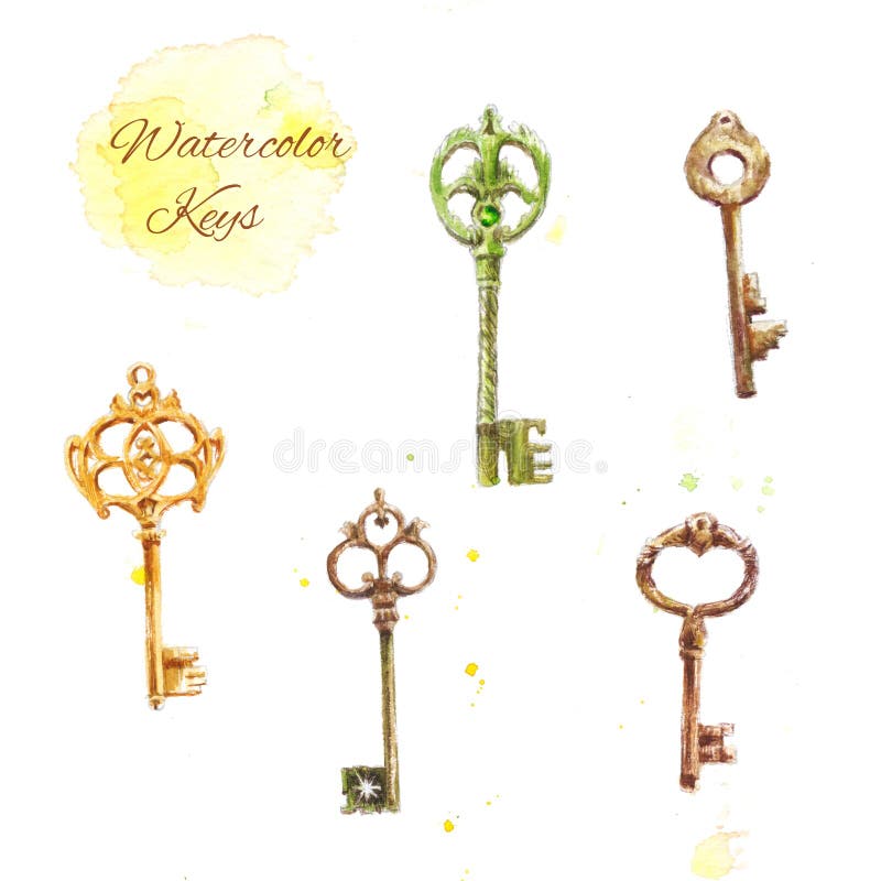 Set of watercolor keys stock illustration. Illustration of beautiful ...