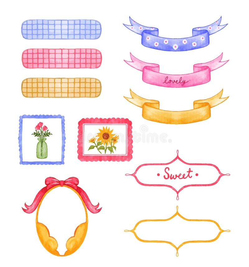 Set of Watercolor Label Badge Pastel Element Vector Illustration Stock ...