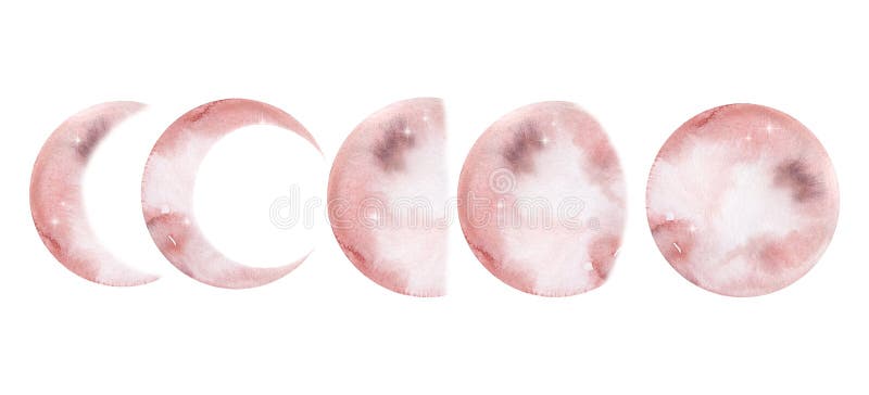 Set of Watercolor Light Pink Moon Stock Vector - Illustration of ...