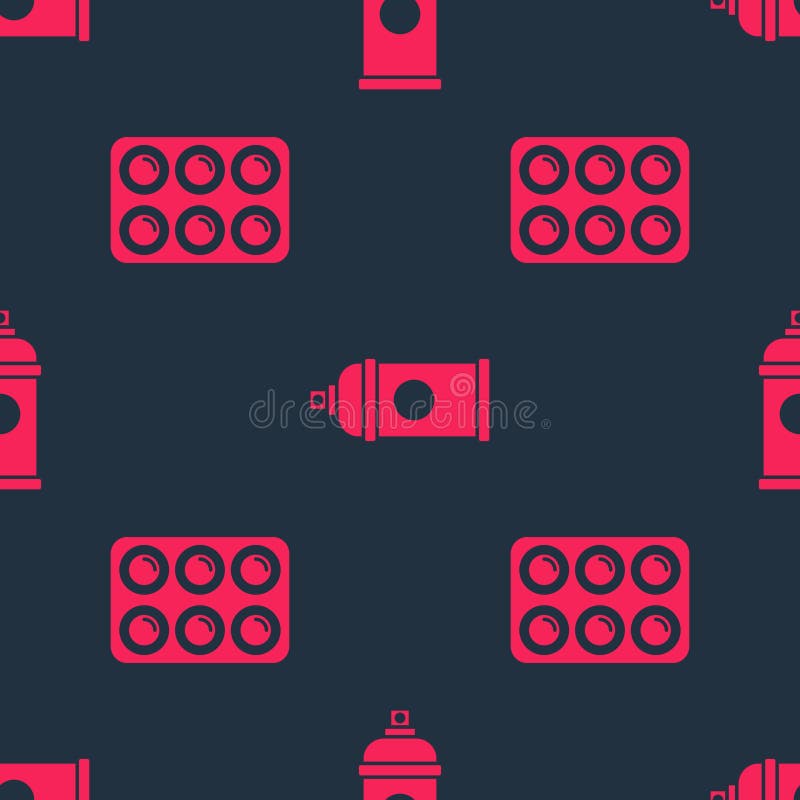 Set Watercolor Paints in Box and Paint Spray Can on Seamless Pattern ...