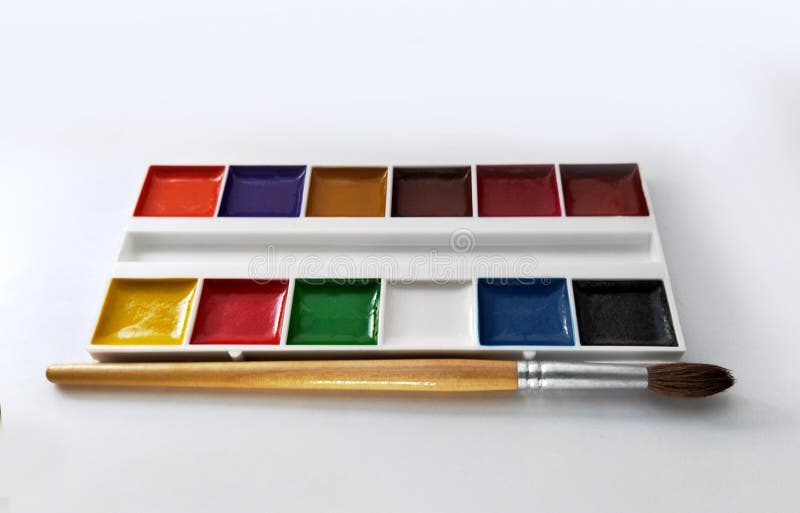 Set of Watercolor Paints in White Container Stock Image - Image of pink ...