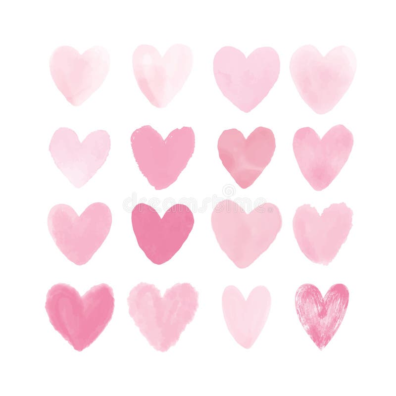 Set of Watercolor Pink Hearts. Vector Illustration. Stock Vector ...