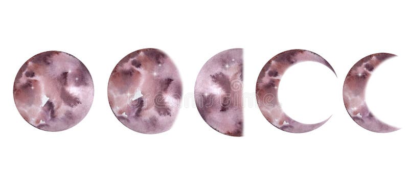 Set of Watercolor Pink Moon Stock Illustration - Illustration of ...