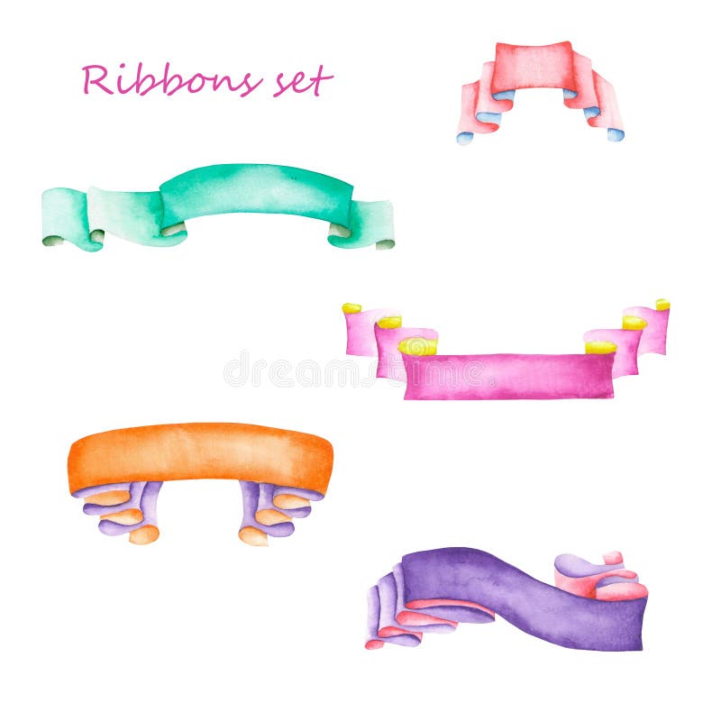 Set of watercolor ribbons stock illustration. Illustration of ribbon ...