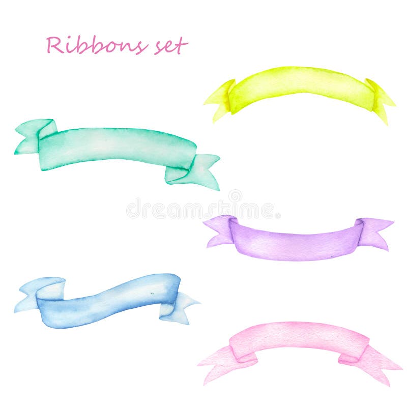 Set of watercolor ribbons stock illustration. Illustration of stripe ...