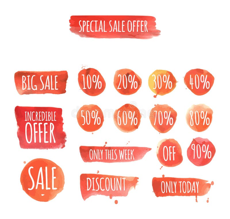 Set of Watercolor Sale and Discount Labels Stock Vector - Illustration ...