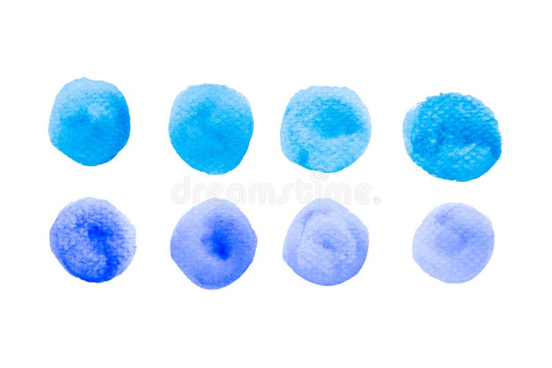 Set of Watercolor Sky Blue, Dark Blue Spots Isolated on White ...