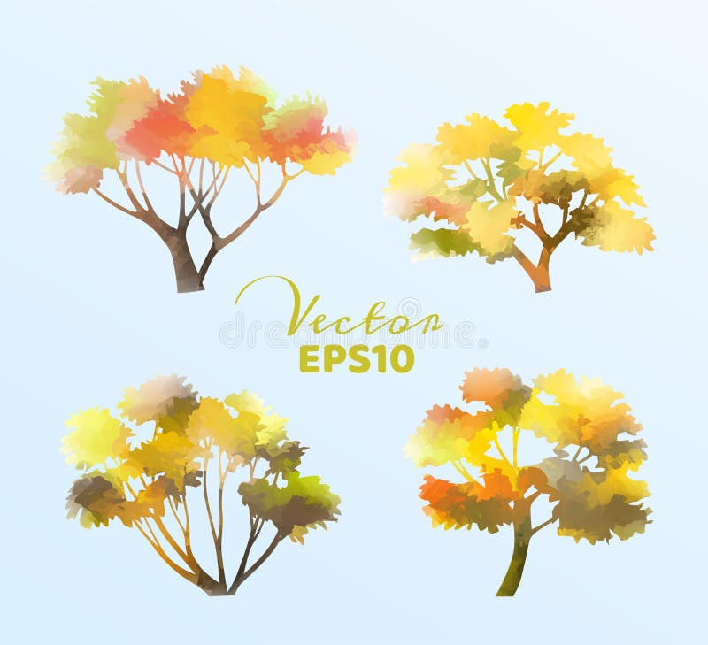 Set of Watercolor Trees . Vector Illustration Stock Vector ...