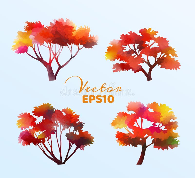 Set of Watercolor Trees . Vector Illustration Stock Vector ...