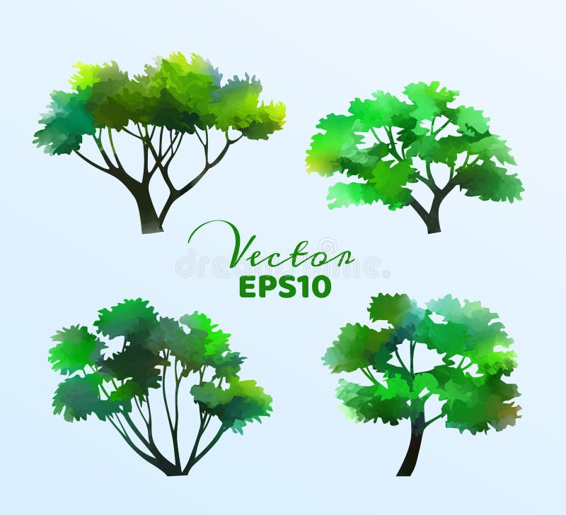 Set of Watercolor Trees . Vector Illustration Stock Vector ...