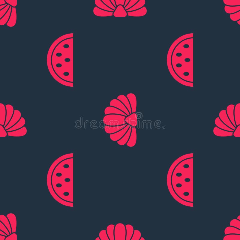 Set Watermelon and Scallop Sea Shell on Seamless Pattern. Vector Stock ...