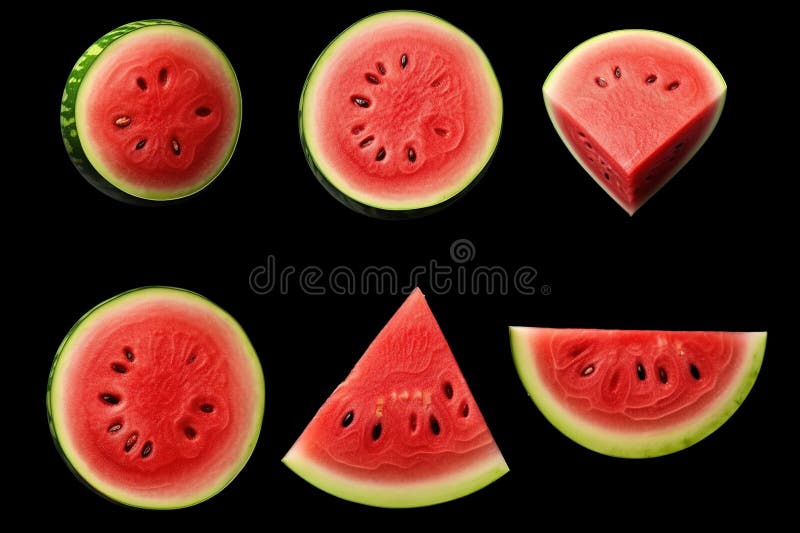 Set of Watermelon Slices on Black Background Stock Illustration ...