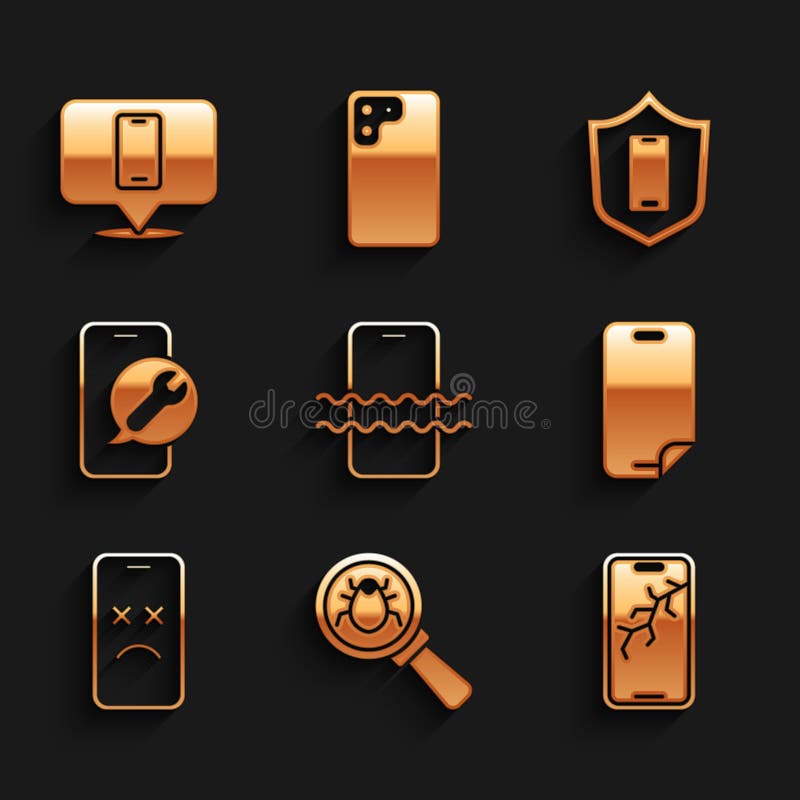 Set Waterproof Phone, System Bug, Mobile with Broken Screen, Glass ...