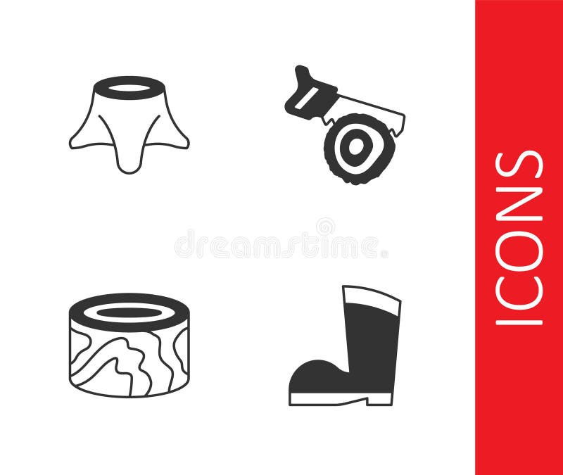 Set Waterproof Rubber Boot, Tree Stump, Wooden Logs and Hand Saw and ...