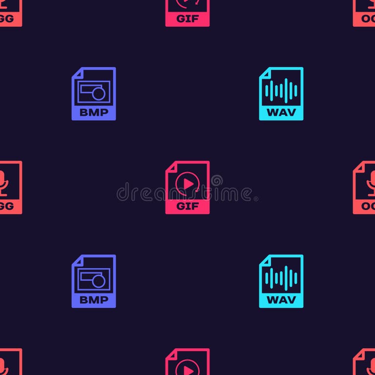 Set WAV File Document, BMP, GIF and OGG on Seamless Pattern. Vector Stock Vector - Illustration ...