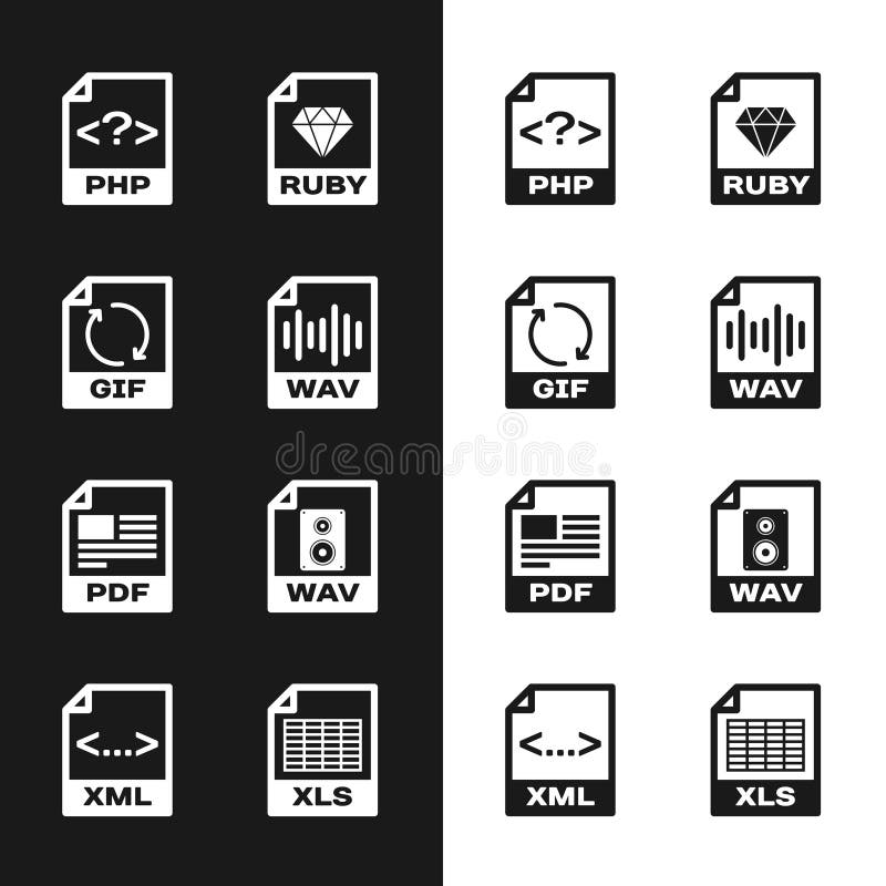 Set Wav File Document Gif Php Ruby Pdf E Icono. Vector Ilustración del ... Set Wav File Document Gif Php Ruby Pdf E Icono. Vector Ilustración del ...