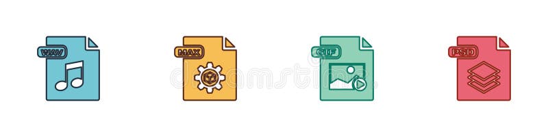 Set WAV File Document, MAX, GIF and PSD Icon. Vector Stock Vector ... Set WAV File Document, MAX, GIF and PSD Icon. Vector Stock Vector ...