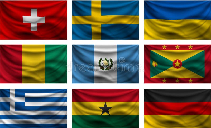 Set Wave Country Flag with Shadows Stock Illustration - Illustration of ...