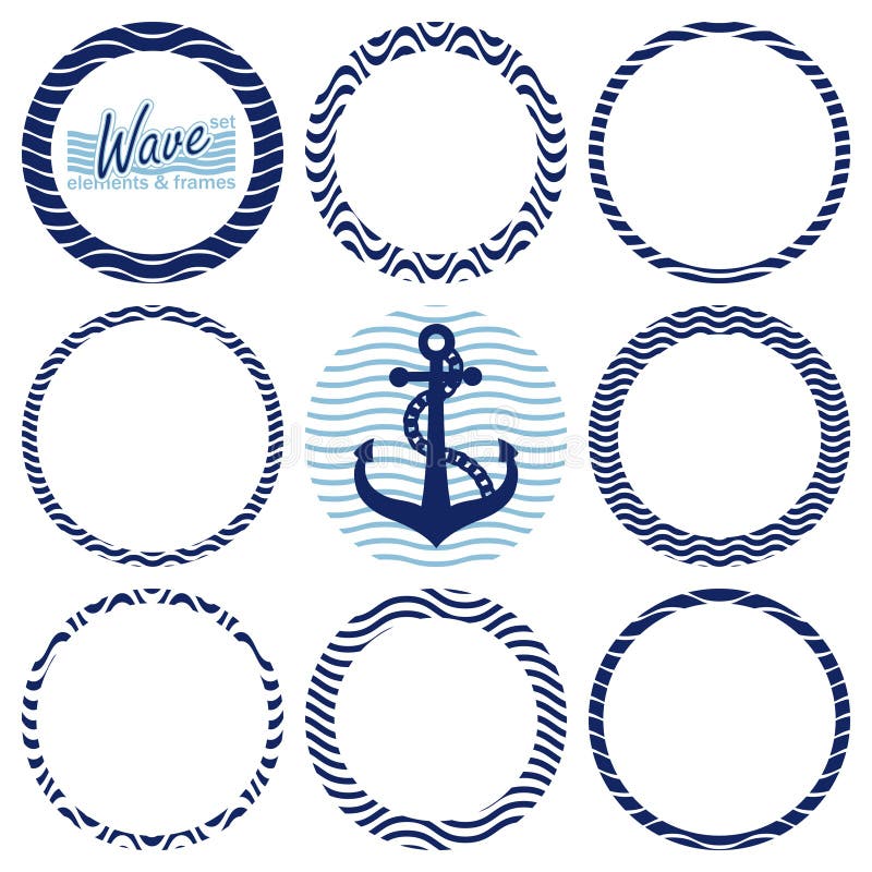 Set of Wave Elements and Frames Stock Vector - Illustration of summer ...