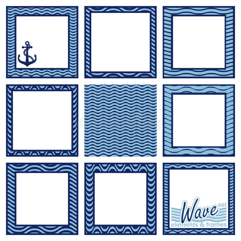Set of Wave Elements and Frames Stock Vector - Illustration of wave ...