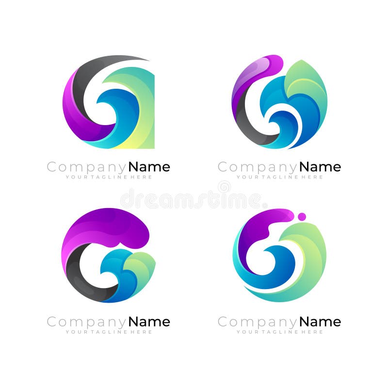 Set Wave Logo with Circle, Ocean Icon, 3d Colorful Stock Vector ...